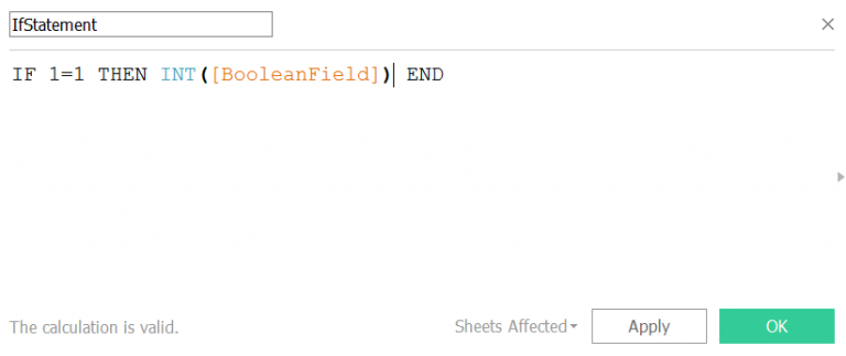 Cannot use boolean type in if expression tableau - TAR Solutions